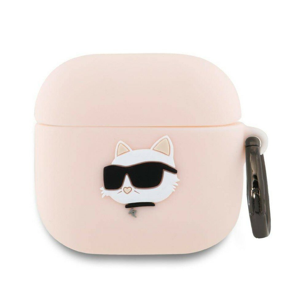 Karl Lagerfeld силиконовый чехол с карабином для Airpods 4, NFT 3D Choupette розовый