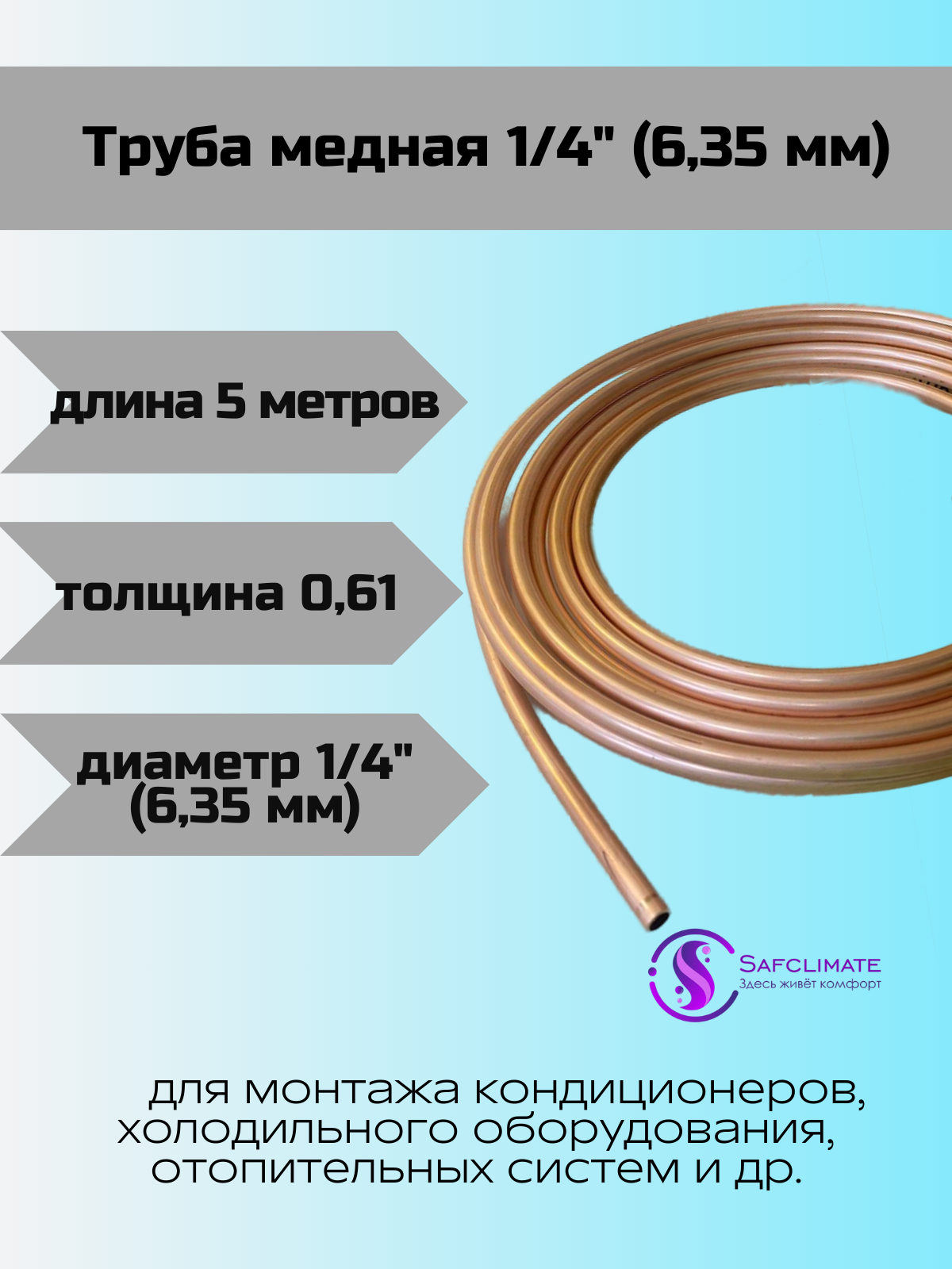 Труба медная 1/4 5 метров