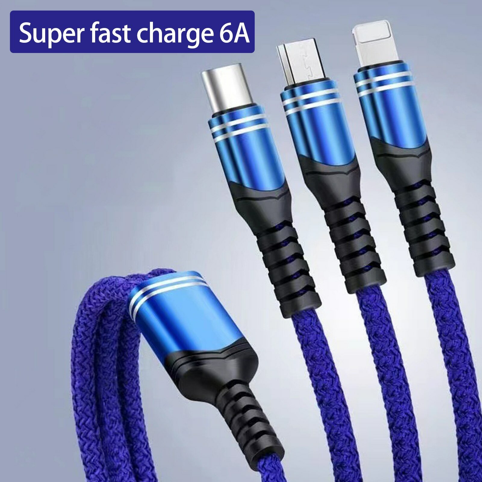 6A USB Type C кабель провод мобильный телефон быстрая зарядка нейлоновый плетеный кабель Type-C зарядное устройство 3 в 1 кабели Micro USB для Android IOS