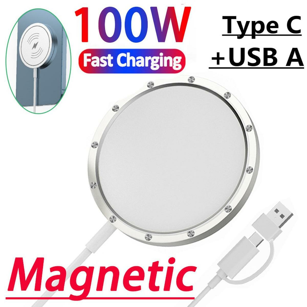 100 Вт Qi быстрое магнитное беспроводное зарядное устройство для iPhone 14 13 12 Pro Max Mini Macsafe зарядное устройство PD USB A индукционная беспроводная зарядная панель