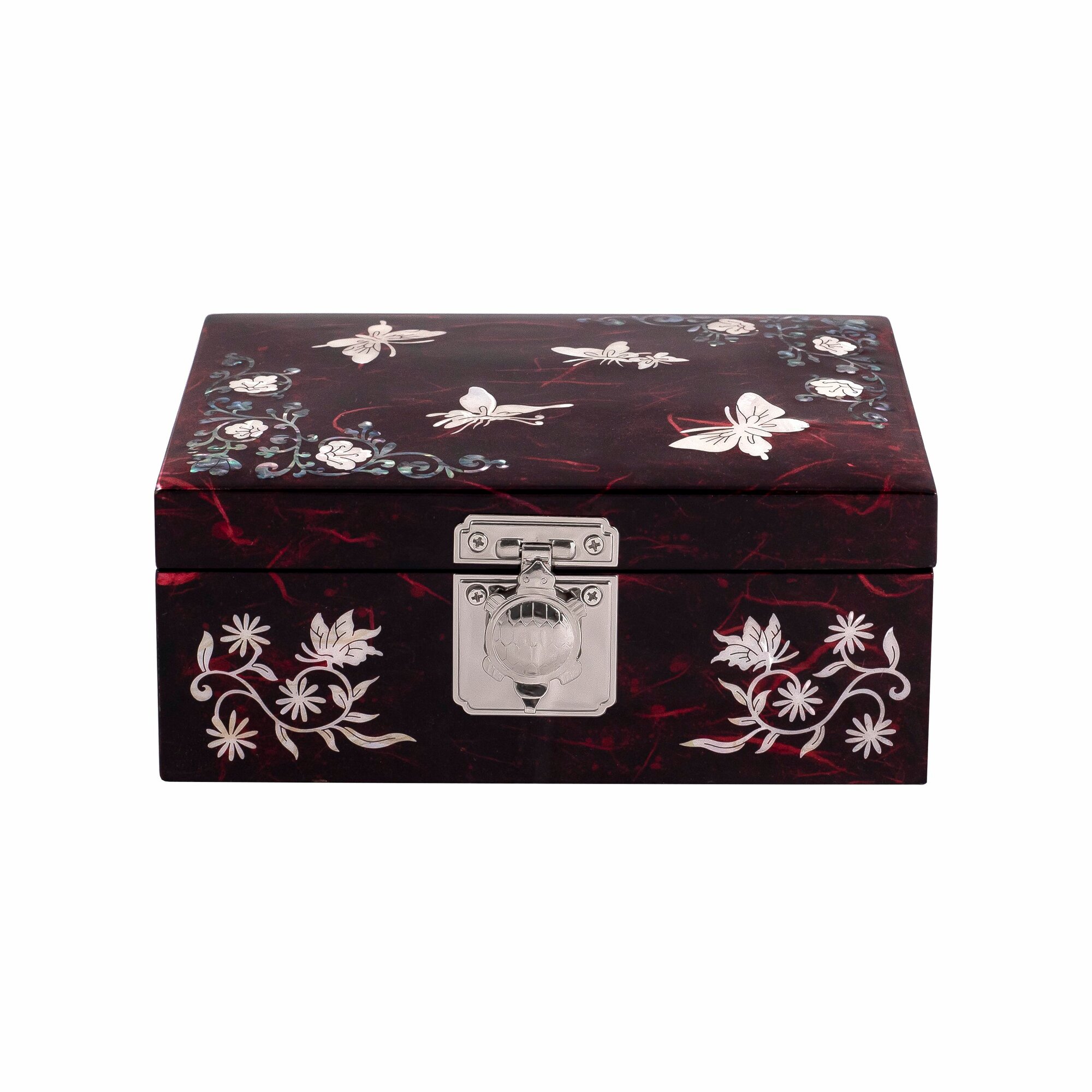 Шкатулка Бабочка ручной работы красная, Южная Корея 160х105х70мм