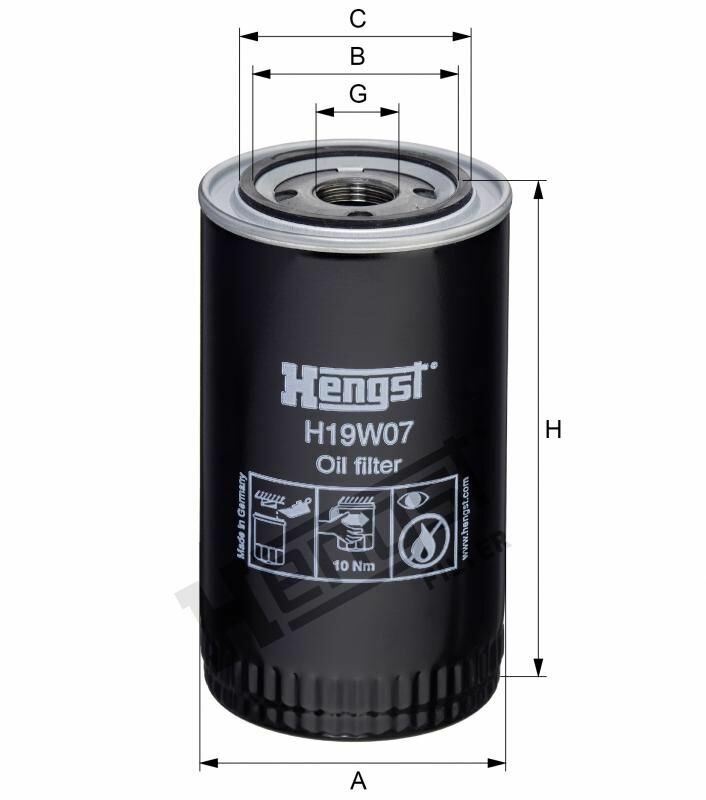 Фильтр масляный Hengst H19W07 (W 950/17) CASE CONSTRUCTION, CASE-DAVID BROWN (CNH GLOBAL)