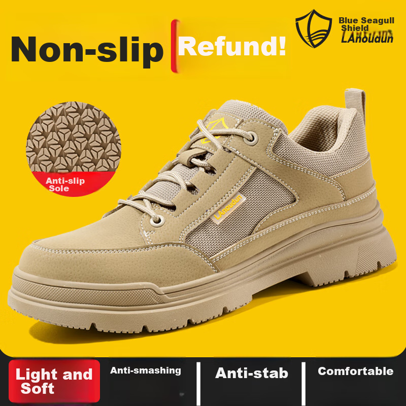 Blue Owl Shield Safety Shoes for Men, Non-Slip Breathable Steel Toe Anti-Puncture Summer Work Chef Functional Shoes D226 Size 40