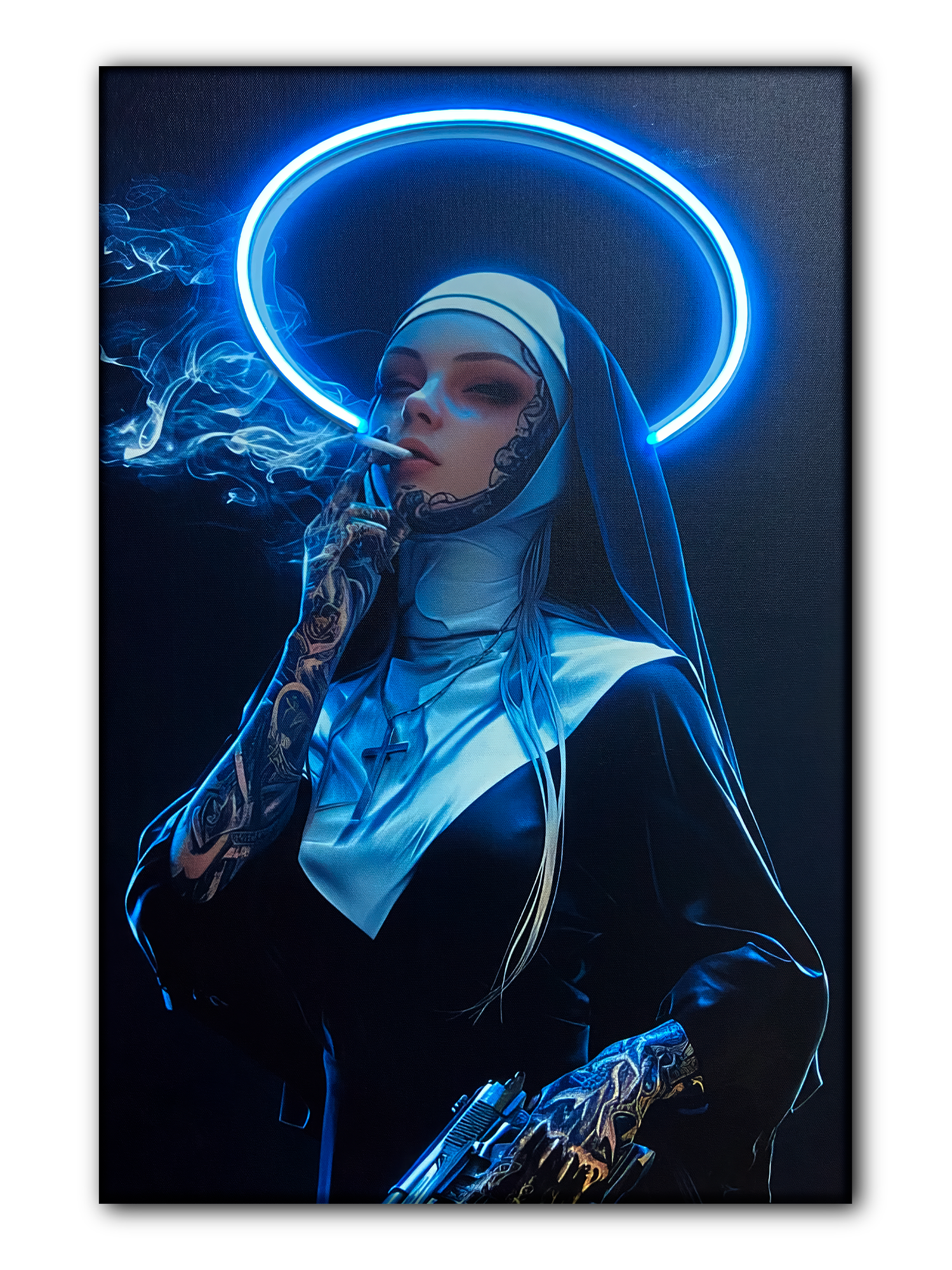 Декоративная картина с неоновой подсветкой на холсте "Монашка", картина ночник + пульт