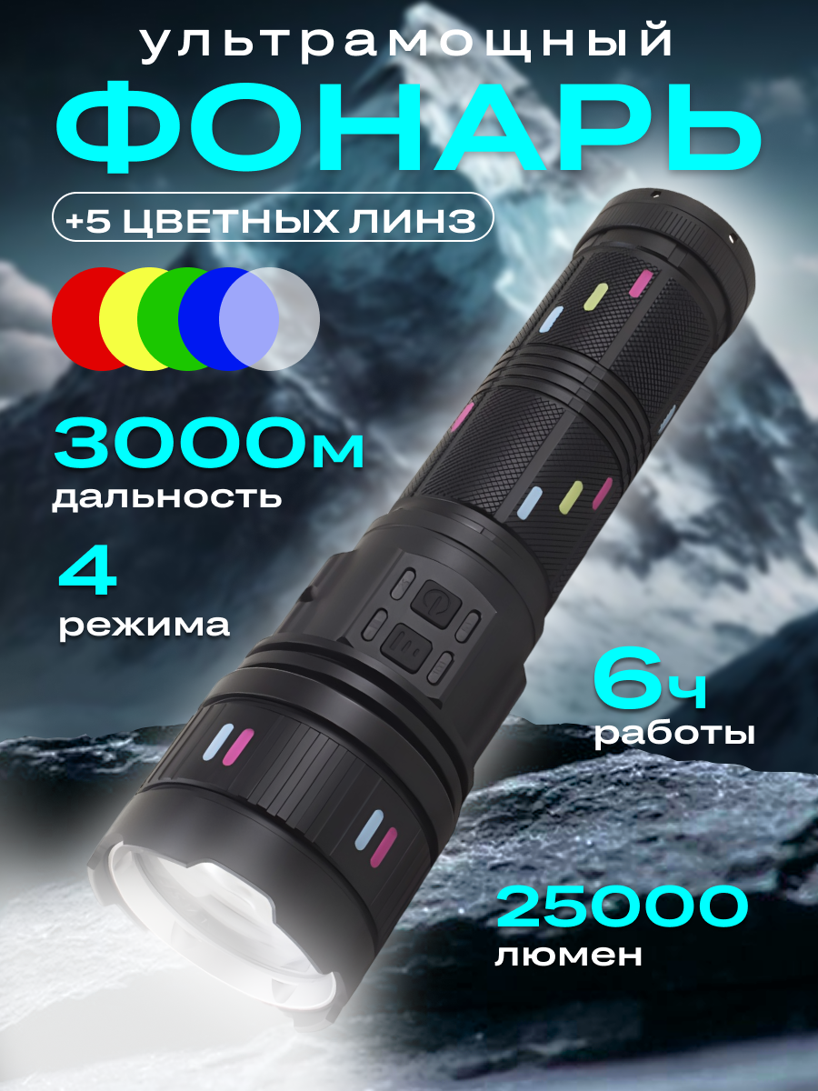 Фонарь аккумуляторный KW-AK197, сверхмощный, светодиодный, лазерный, с подзарядкой