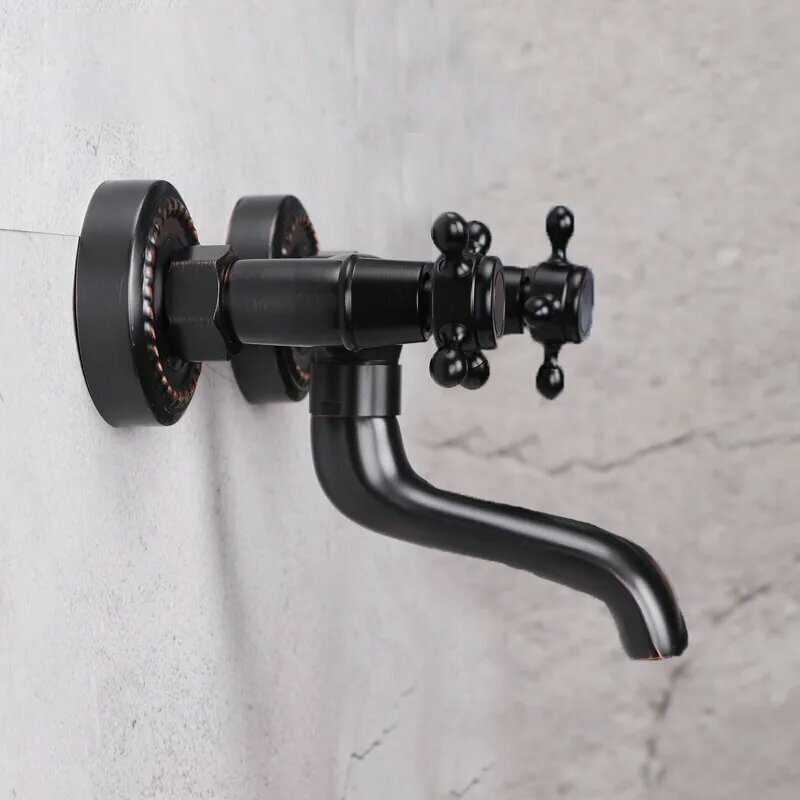 Ретро медный смеситель для ванны, настенный смеситель для ванной комнаты, смеситель для ванны с горячей и холодной водой с двойной ручкой YZ