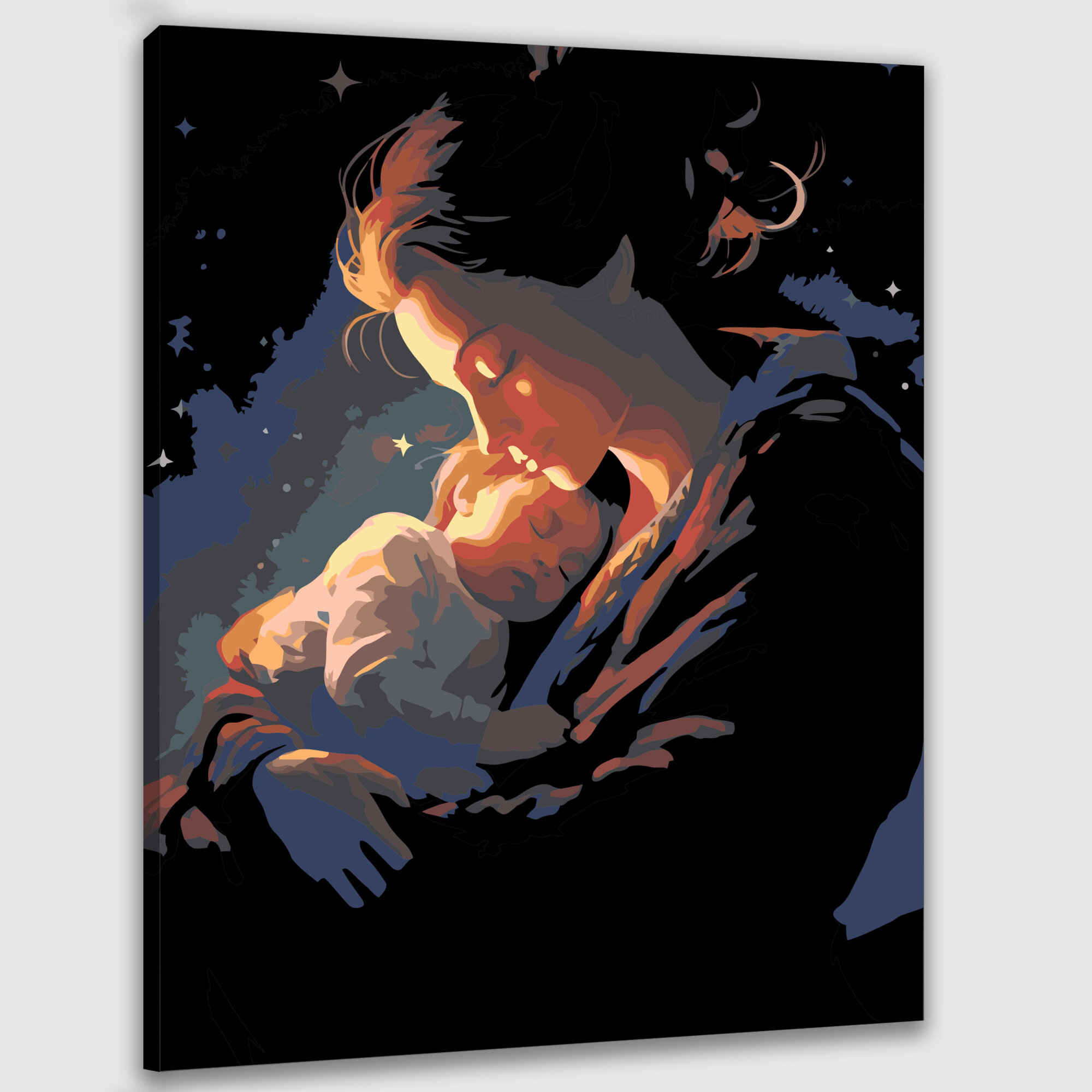 Картина по номерам 40x50 см, мать, новорожденный ребенок, баюкать, лунный свет, теплое сияние, нежность, любовь, защита