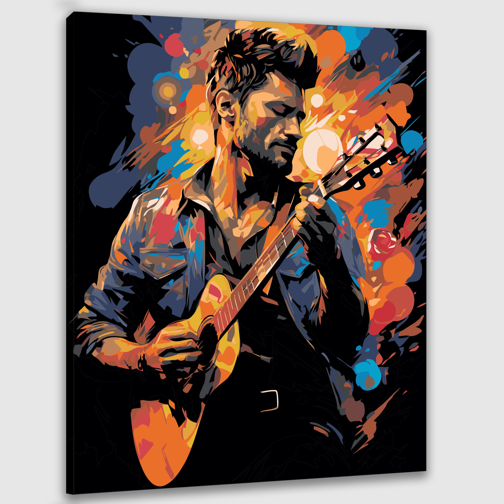 Картина по номерам 40x50 см, цифровое изображение, портрет, музыкант, гитара, индивидуальность, глаза, улыбка, цвета