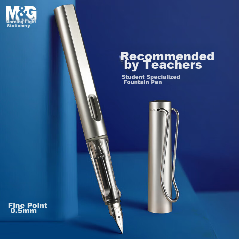 Chenguang (M&G) Stationery Student Fountain Pen, Pearl Gray, F Nib, 3.4mm Diameter, Replaceable Ink Cartridge, Ergonomic Design for Handwriting Practice, Ink Pen (Ink Cartridge Not Included), Single Pen, AFPY522517