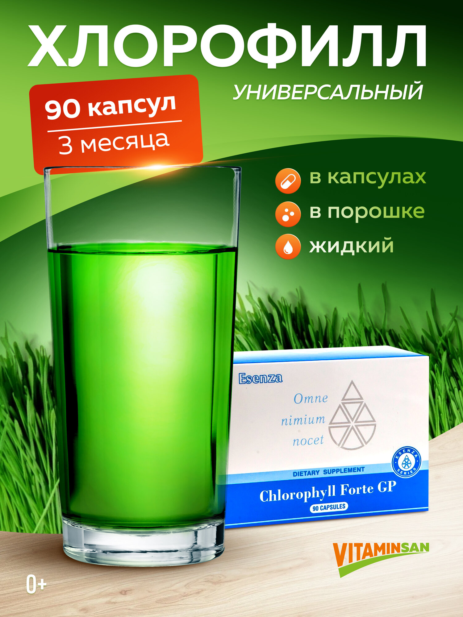 Хлорофилл + Ацидофилус пробиотик, улучшает пищеварение, очищает кожу, для иммунитета, Santegra Сантегра