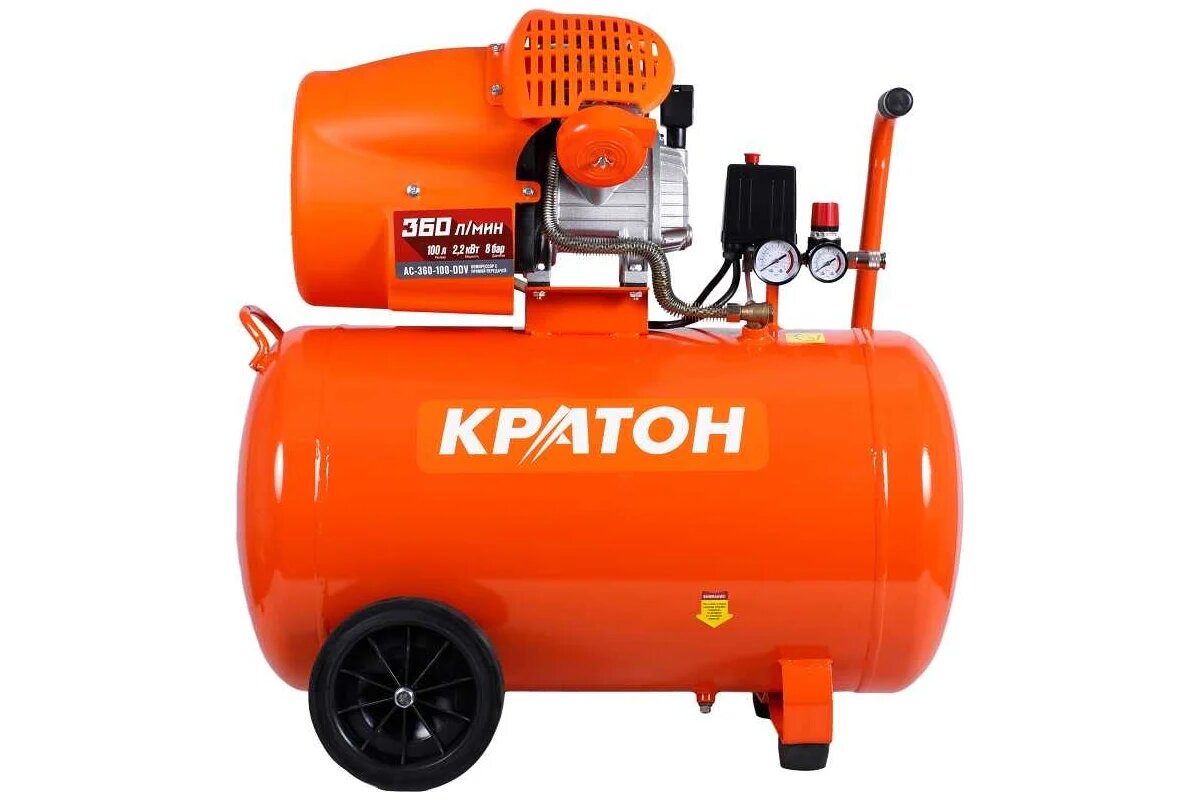 Компрессор поршневой масляный Кратон AC-360-100-DDV [350 л/мин, 100 л, 8 Бар, 2200 Вт, 55 кг]