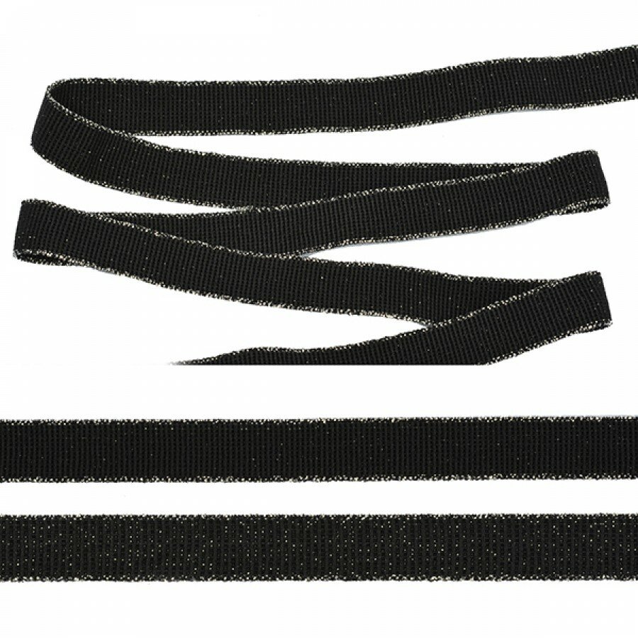 Лента репсовая TBY эластичная TBY. LRE.10BS шир.10мм цв. черный/серебро уп.7+-0,5м