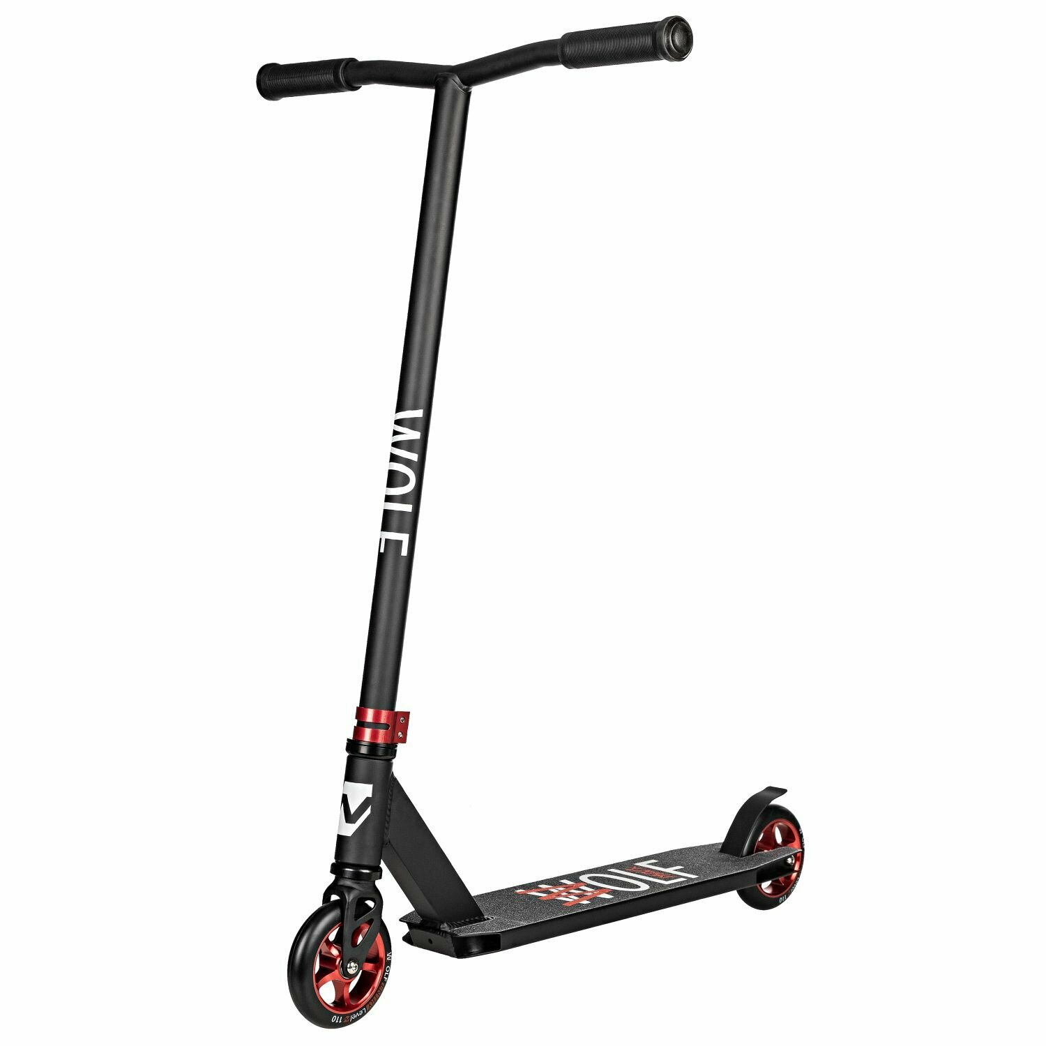 Самокат трюковый Novatrack Wolf 40 (2025), 110 мм, черный с красным