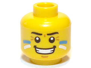 Minifigure, Head Face Paint with Blue and White Painted Cheeks and Grin Pattern, 3626pb0505 Yellow U