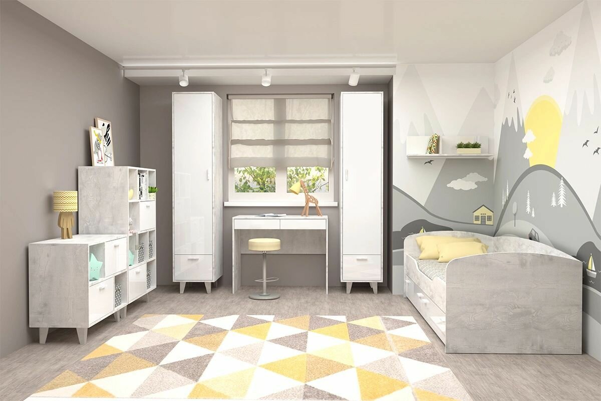 Молодёжная МС ЭГО набор 6, кровать ширина 80см, шкаф, комплект в спальню, комод