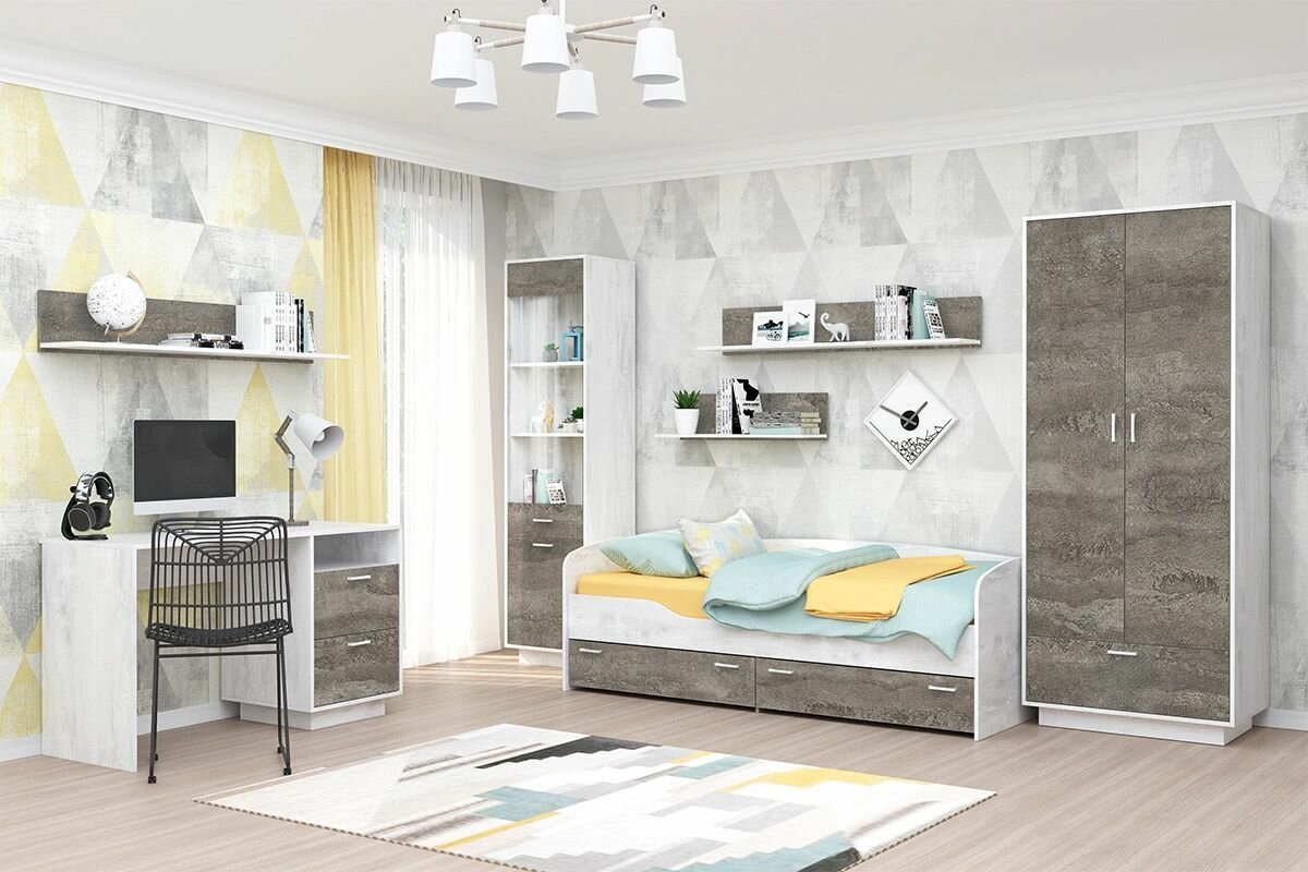 Молодёжная МС ЭГО набор 8, кровать ширина 80см, шкаф, комплект в спальню, комод