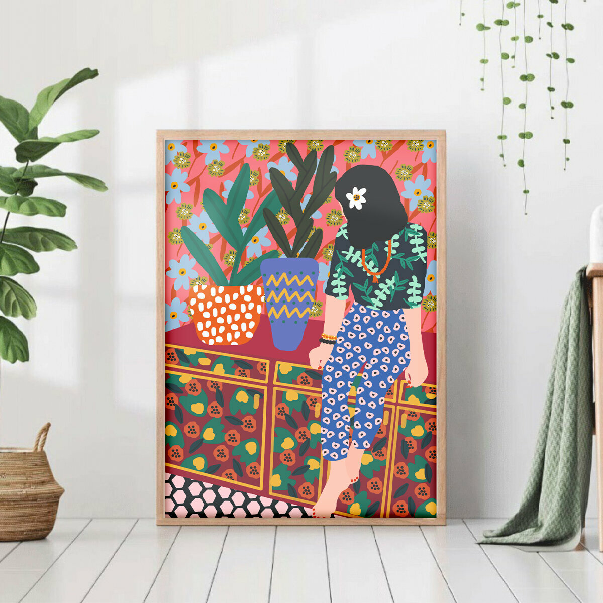 Постер "Яркая девушка рисунок" 50x70 без рамки на стену для интерьера