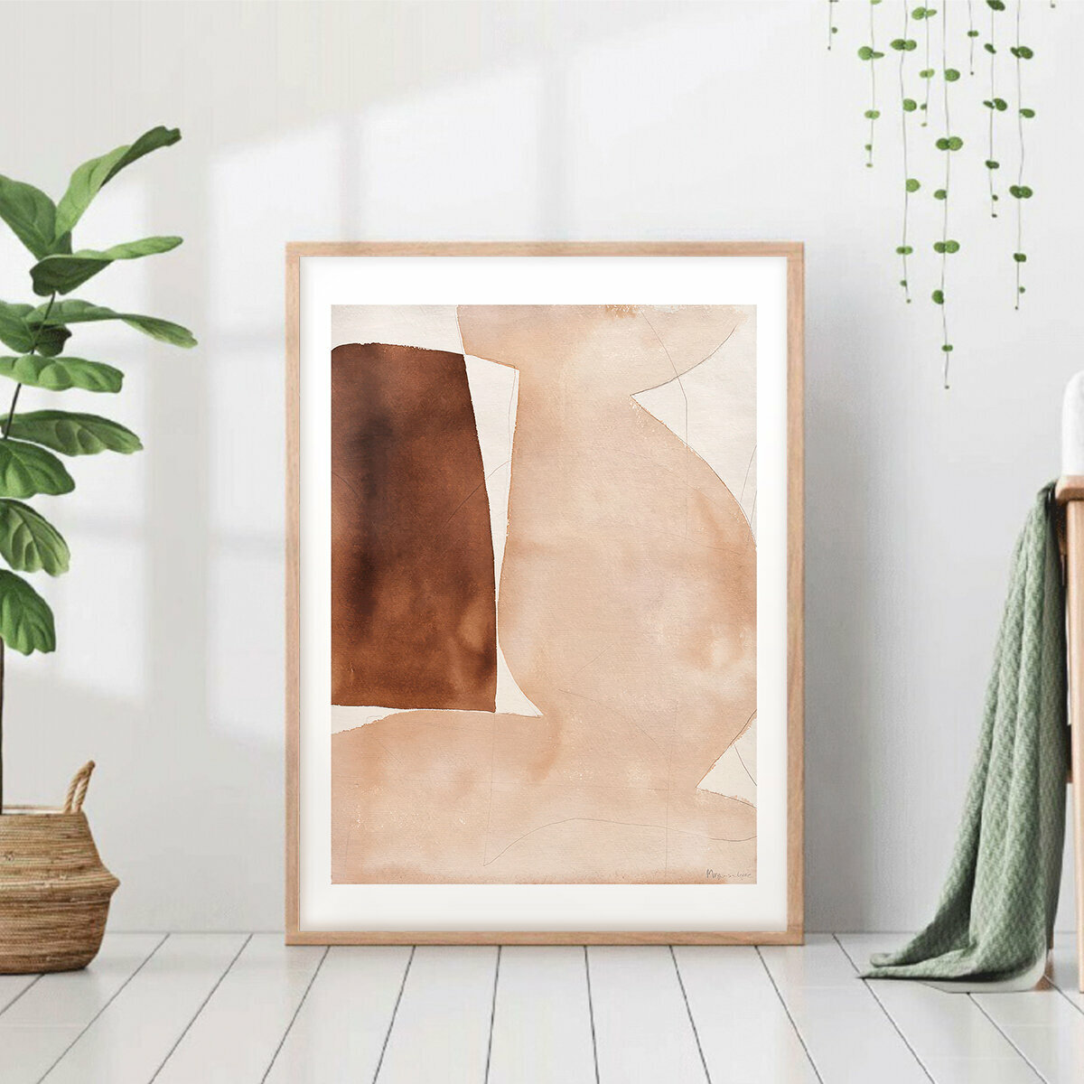 Постер "Абстракция акварель бежевая" 40x50 без рамки на стену для интерьера