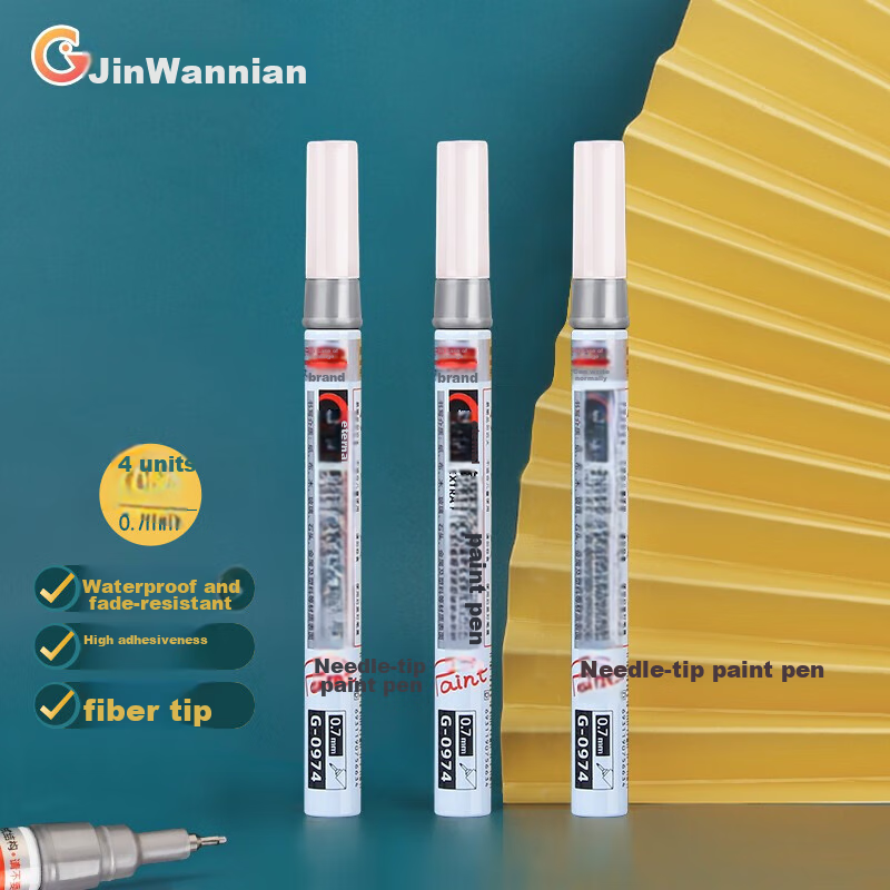 Jinwanian 0.7mm Paint Marker [Shake for Venting], White, 4-Pack, Signature Pen, Highlighter, Graffiti Pen, Tire Pen, Non-Fading, G-0974