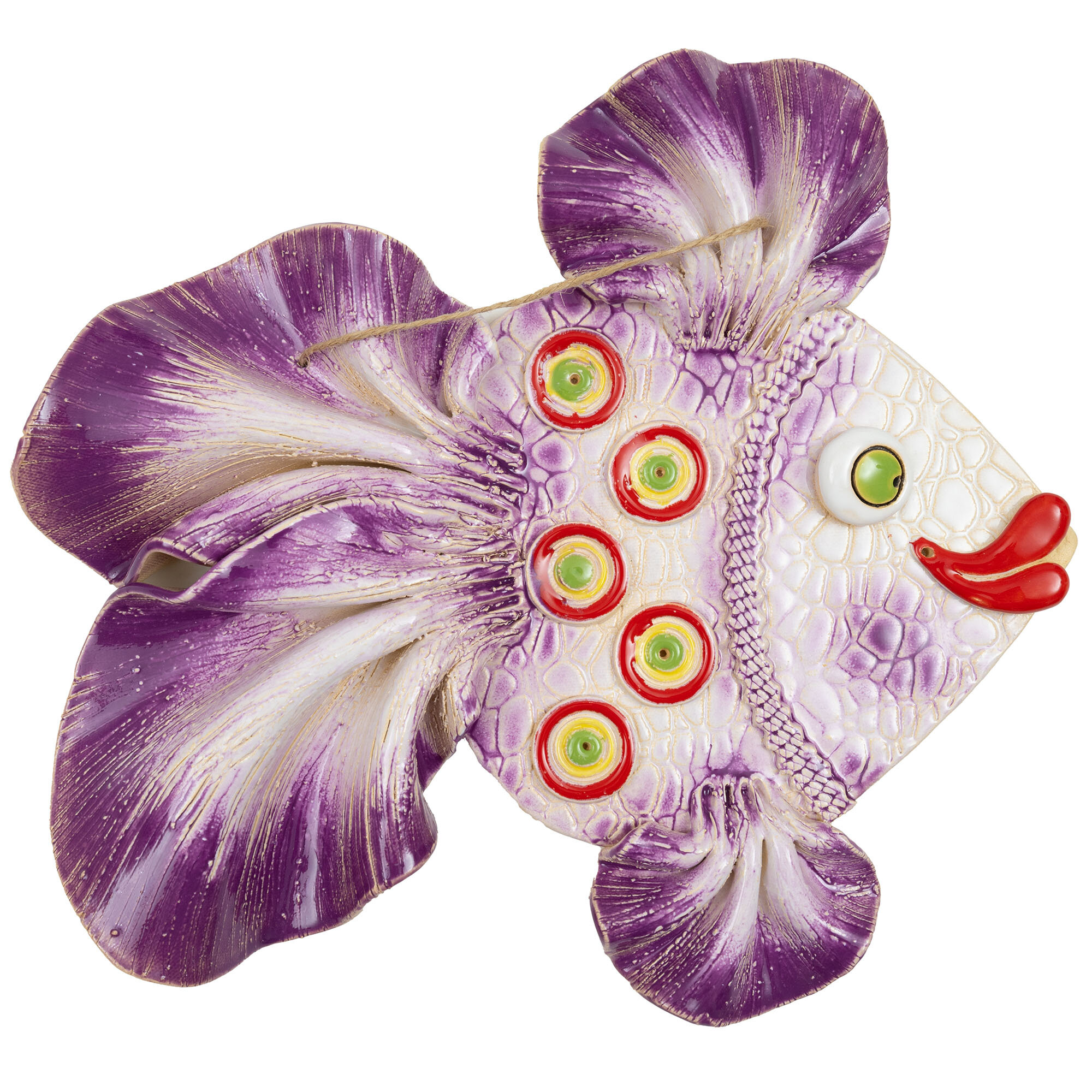 Панно декоративное Золотая рыбка фиолетовая (большая) керамическое авторской ручной работы (КМА-ПД-125)