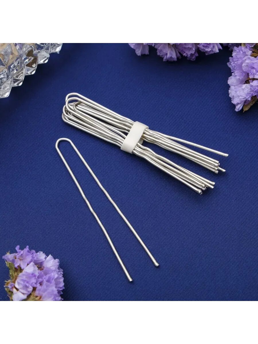 Шпилька для волос Обыкновенная 6,3 см, хром (набор 10 шт)