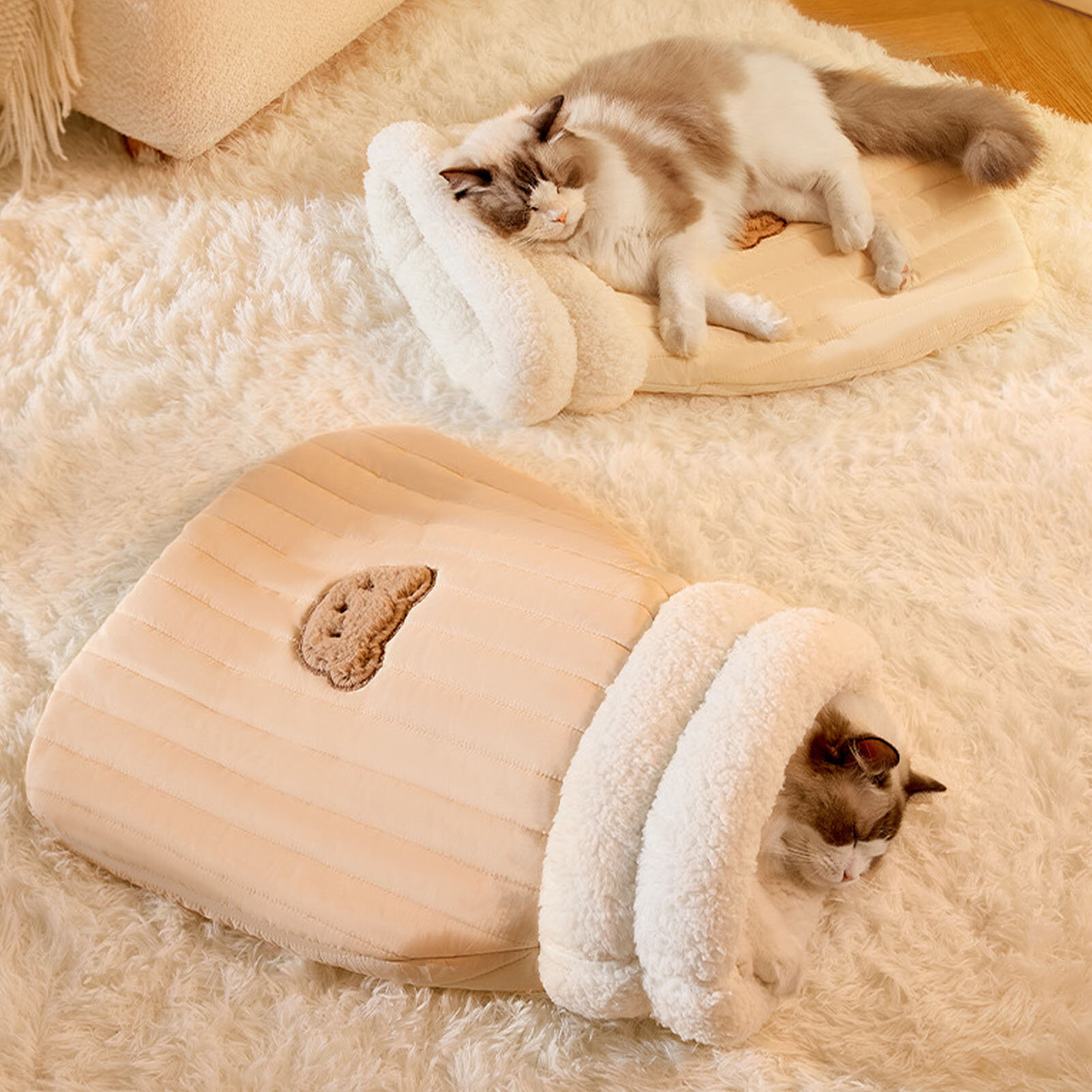 Спальный мешок для кошек, мягкий, теплый, уютный, повышенного комфорта, складной, закрытый, для кошек и собак, кровать для дома, путешествий, светло-коричневый, M