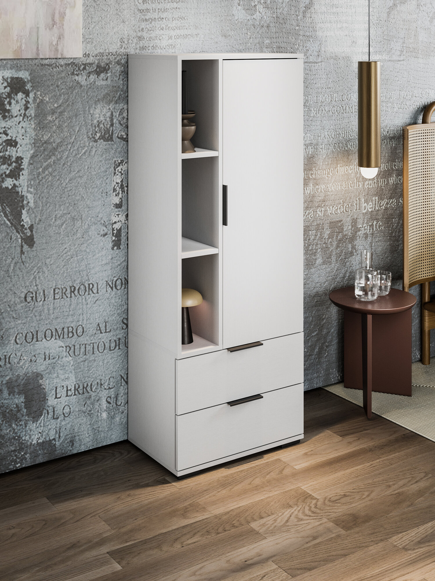 Шкаф для гостиной ТриЯ "Агата" исп. 2, ЛДСП, распашные дверцы, 57 см x 37 см x 152 см, белый