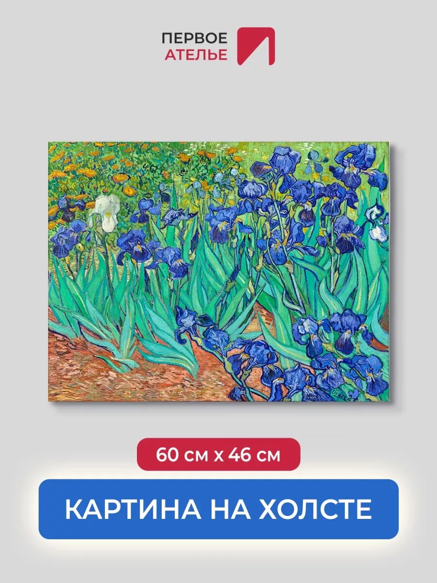 Постер для интерьера на стену первое ателье - репродукция картины Ван Гога "Ирисы" 60х46 см (ШхВ), на холсте