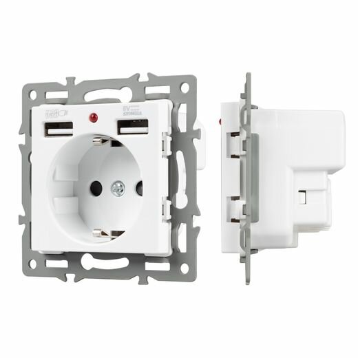 Механизм розетки с USB зарядкой SCT-MUAA-PL-WH (250V, 16A) (Arlight)