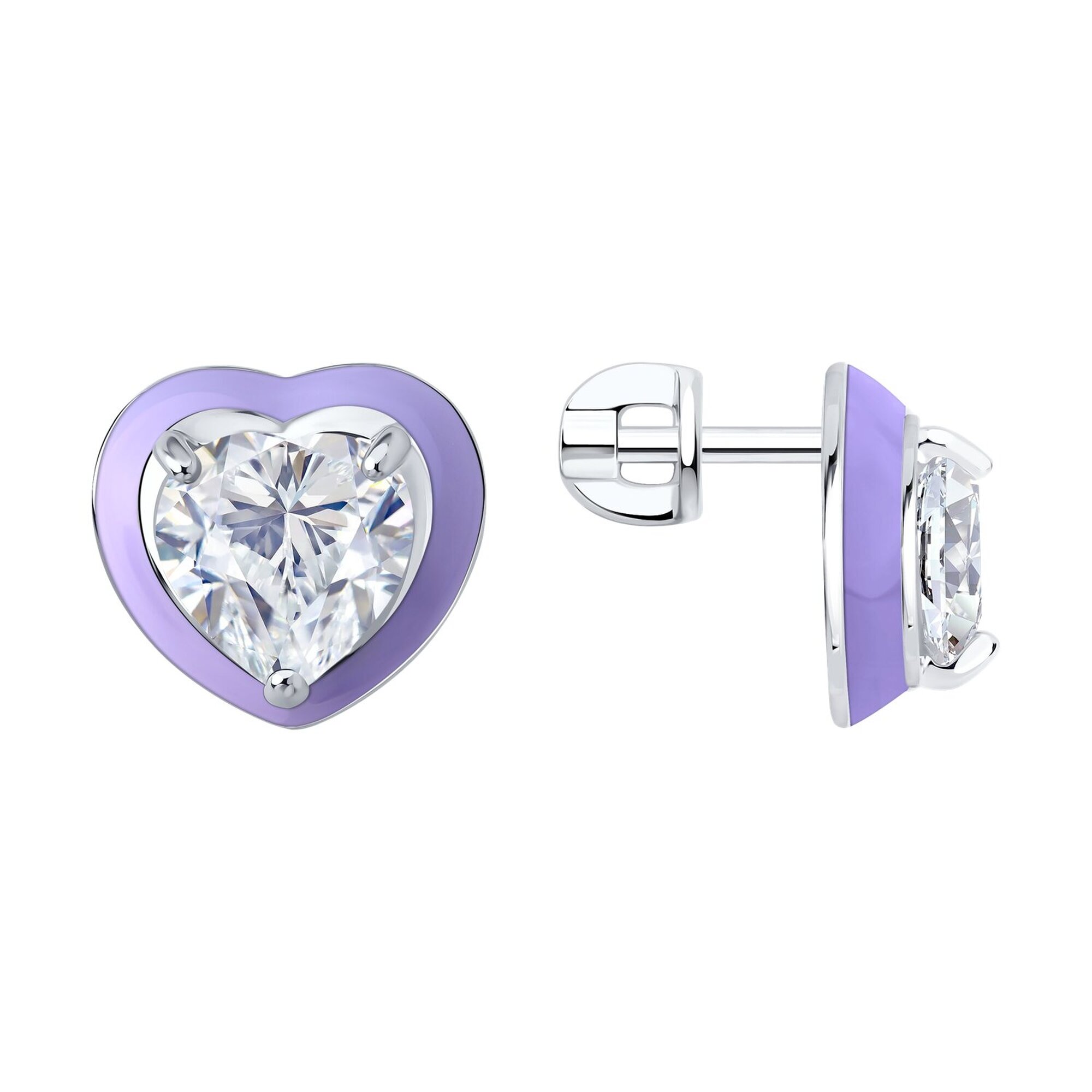 Серьги пусеты, серебро, 925 проба, родирование, эмаль, фианит