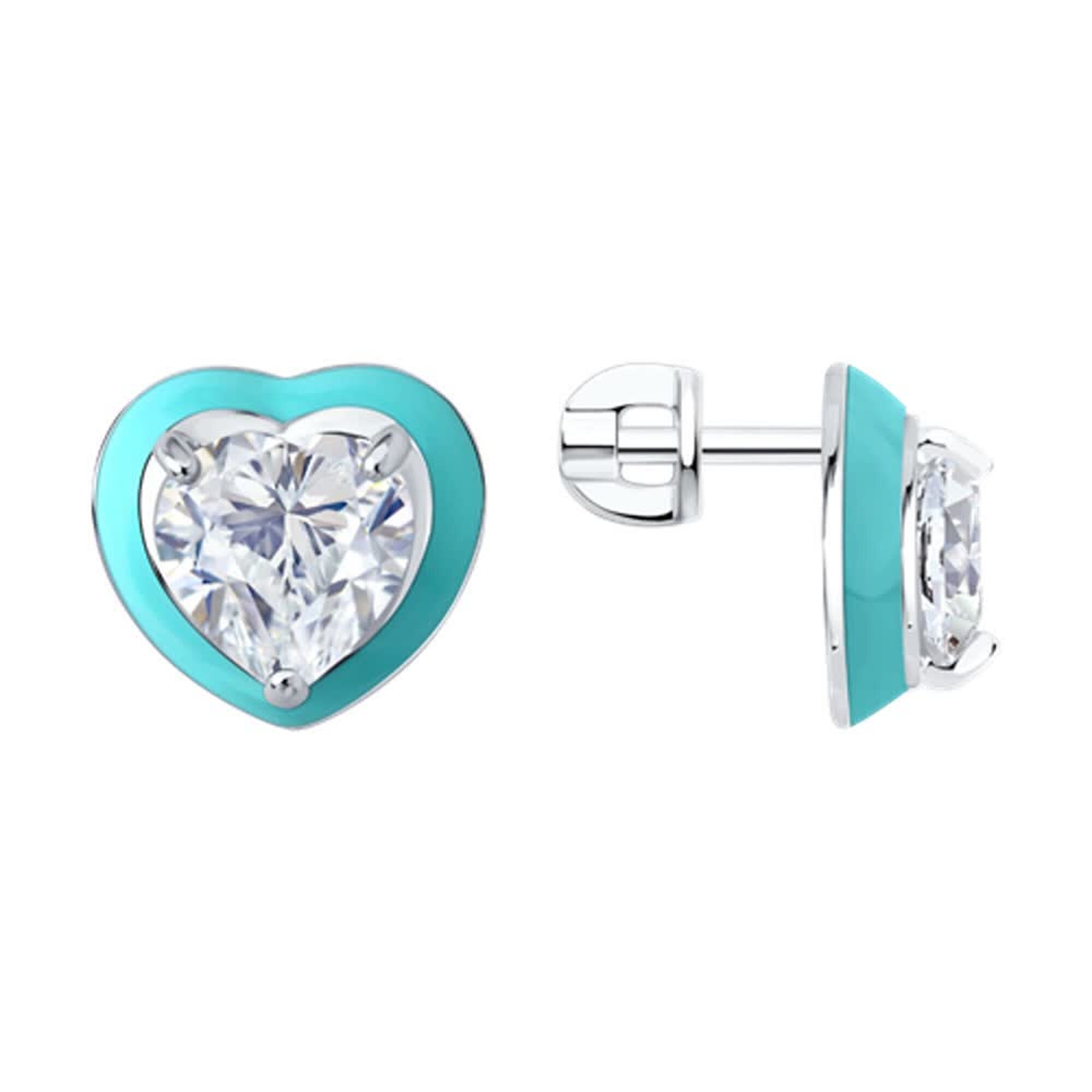 Серьги пусеты, серебро, 925 проба, родирование, фианит, эмаль