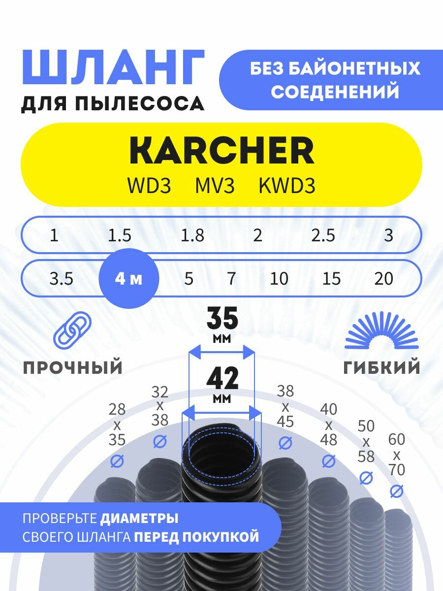 Шланг гибкий для пылесосов Karcher серий WD3/MV3/KWD3 4 м