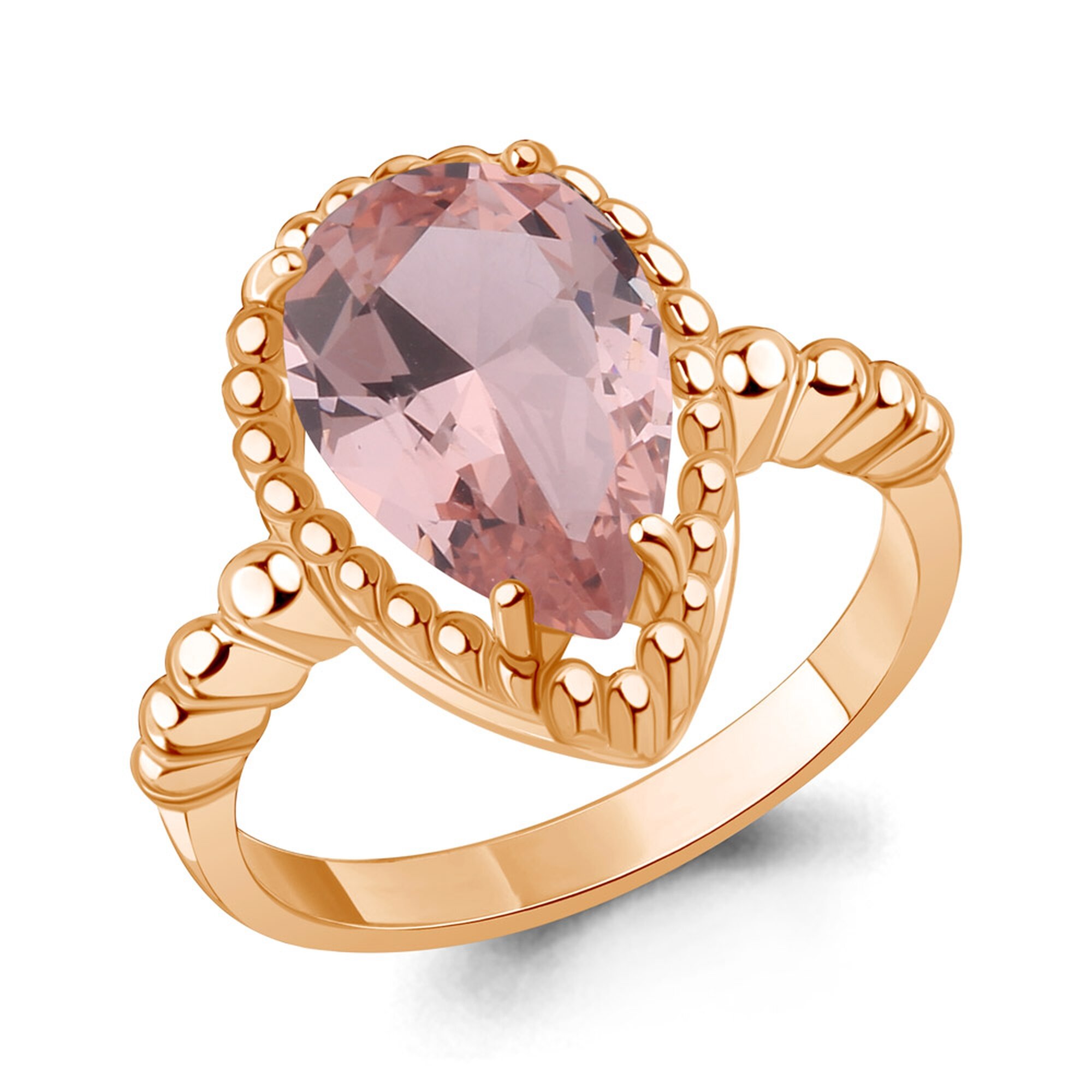 Кольцо, серебро, 925 проба, золочение, морганит