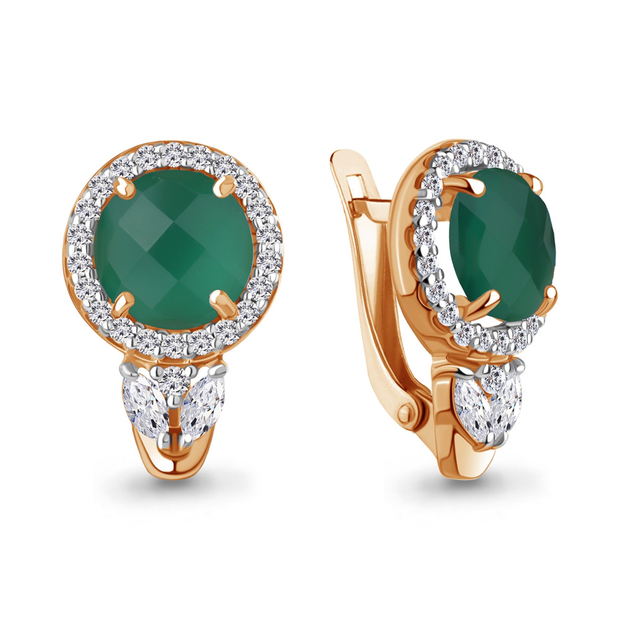 Серьги, серебро, 925 проба, золочение, фианит, агат