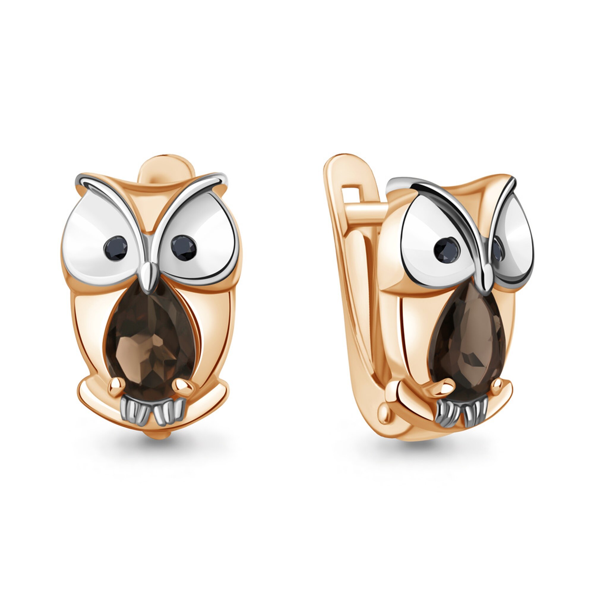 Серьги, серебро, 925 проба, золочение, кристалл, кварц