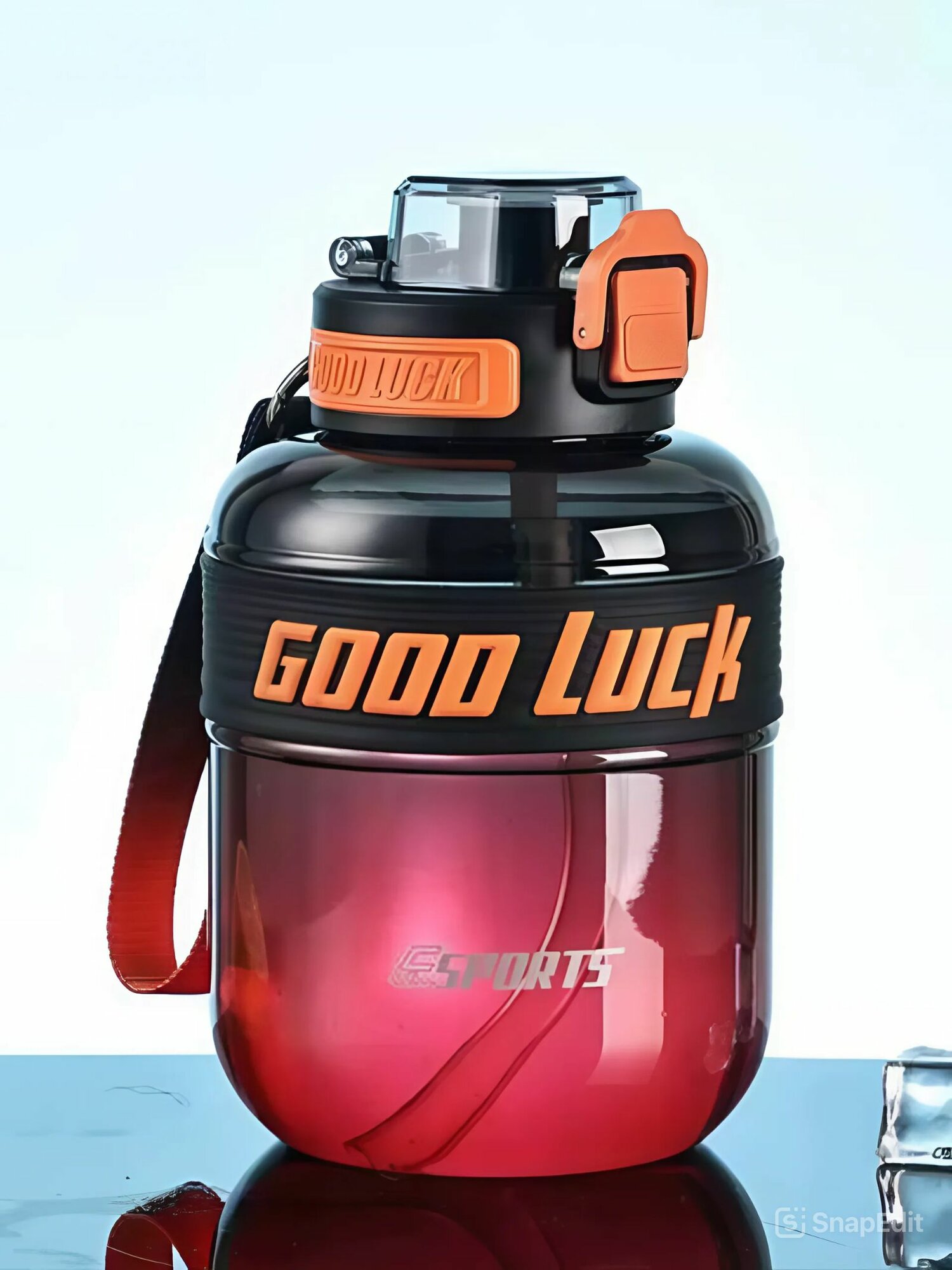 Бутылка для воды (0,6 л.) "Good luck", чёрно-оранжевая