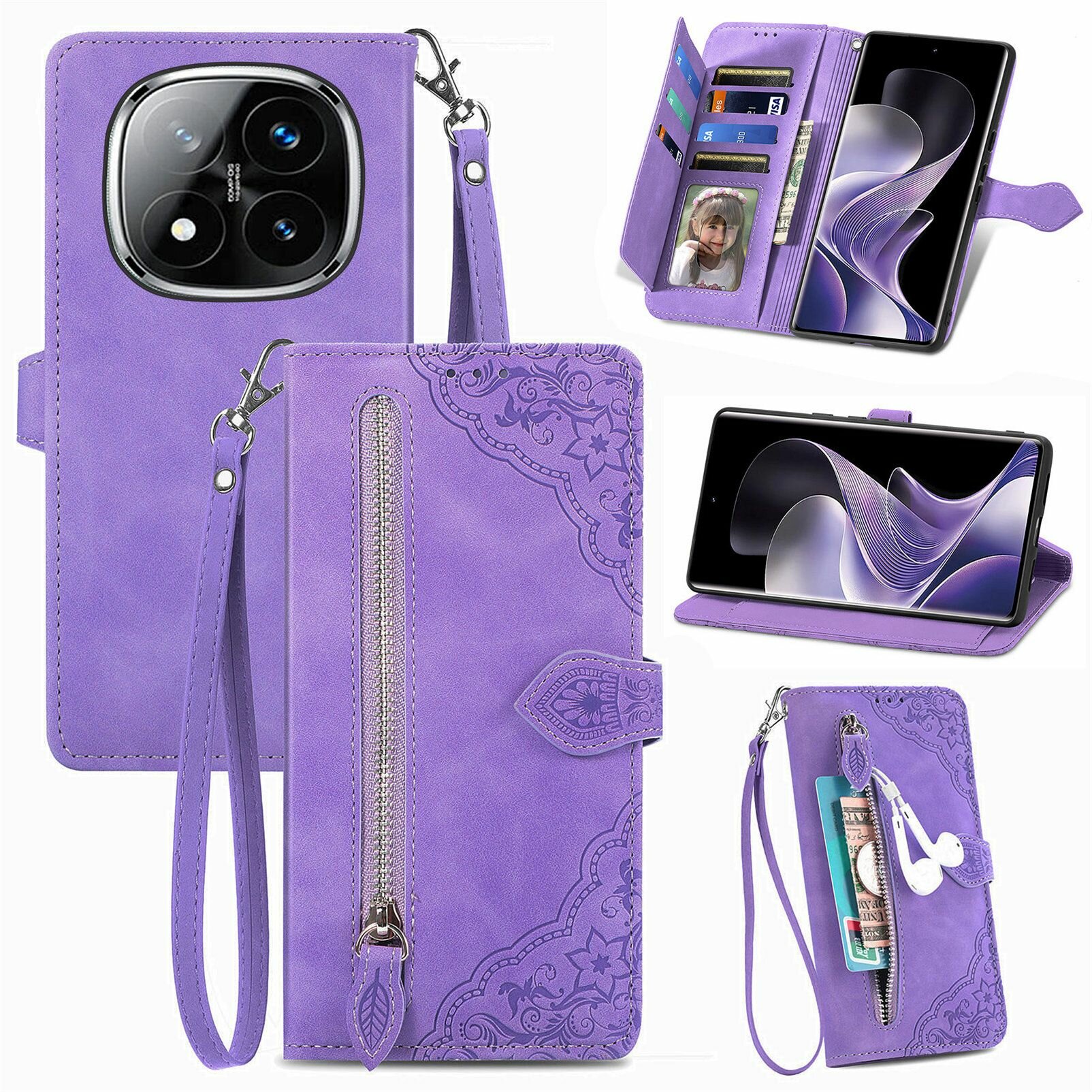 Чехол книжка для Xiaomi Redmi Note 14 Pro 4G кошелек на молнии Чехлы для мобильных телефонов