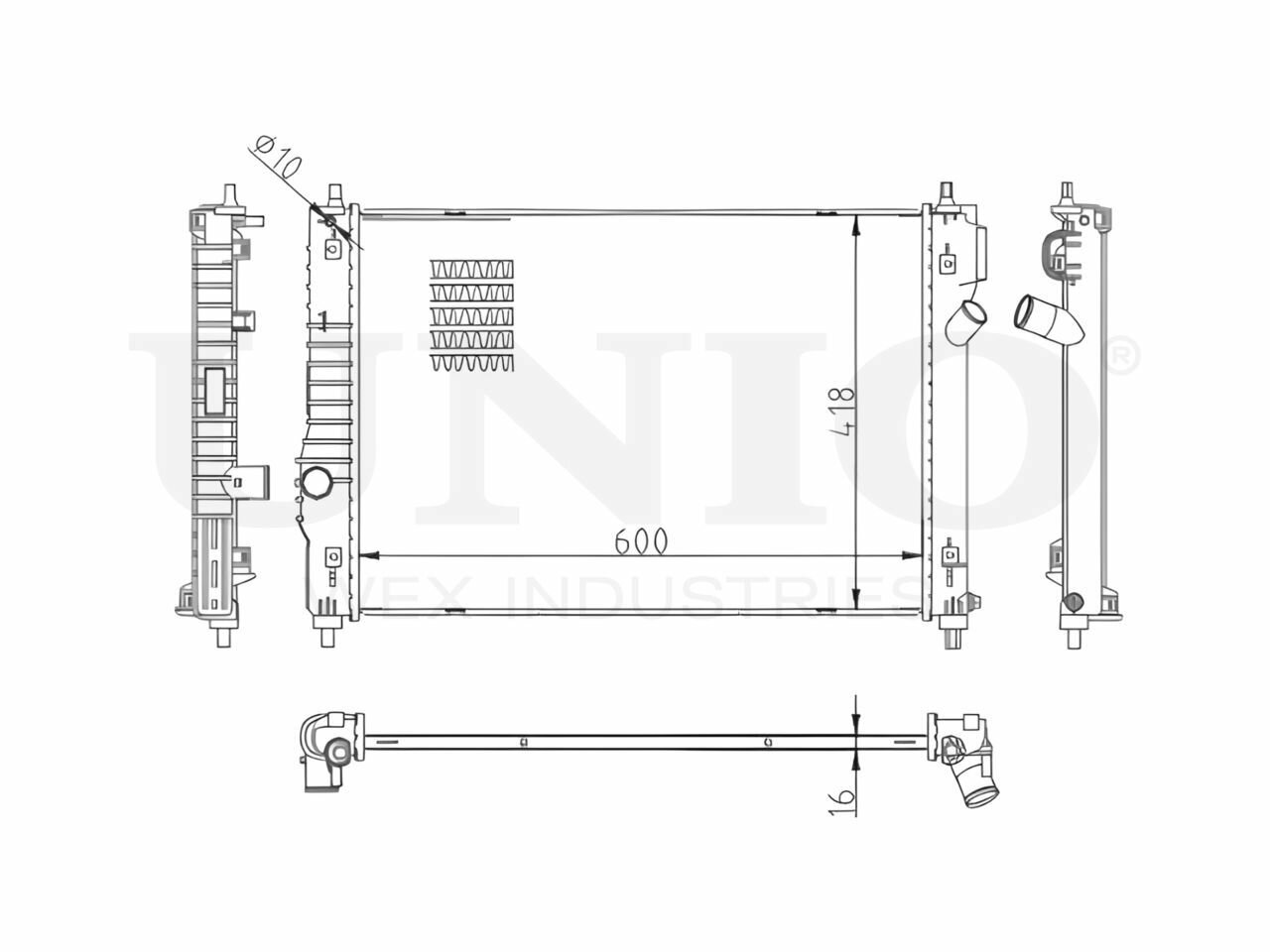 Радиатор охлаждения двигателя, для Шевроле Авео (T250, T255) 06-, Chevrolet Aveo 06-, артикул RAD-10129, производителя UNIO