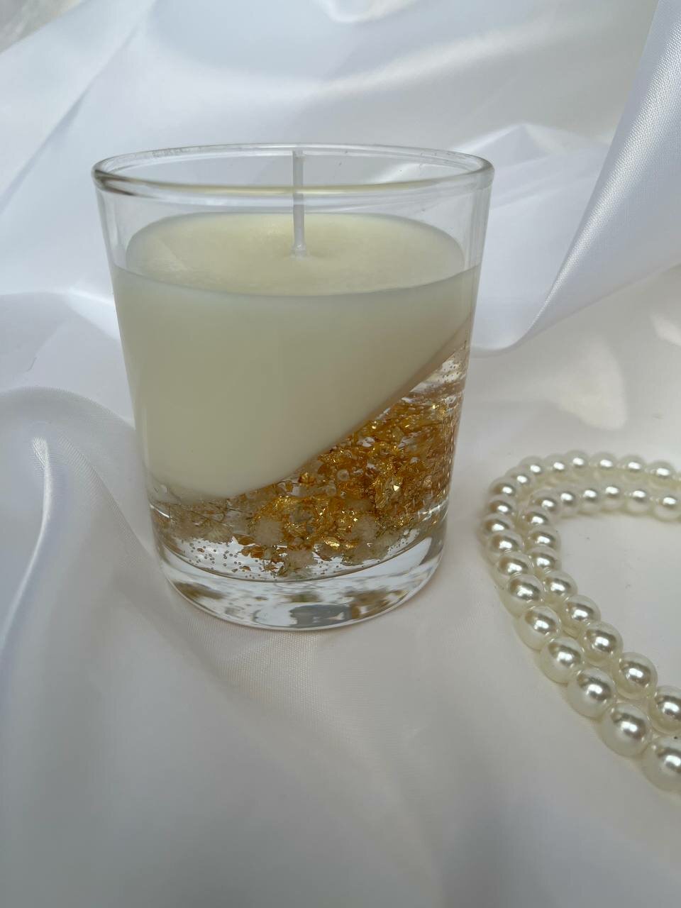 Свеча декоративная "С золотой поталью", 36 ч. горения в стакане