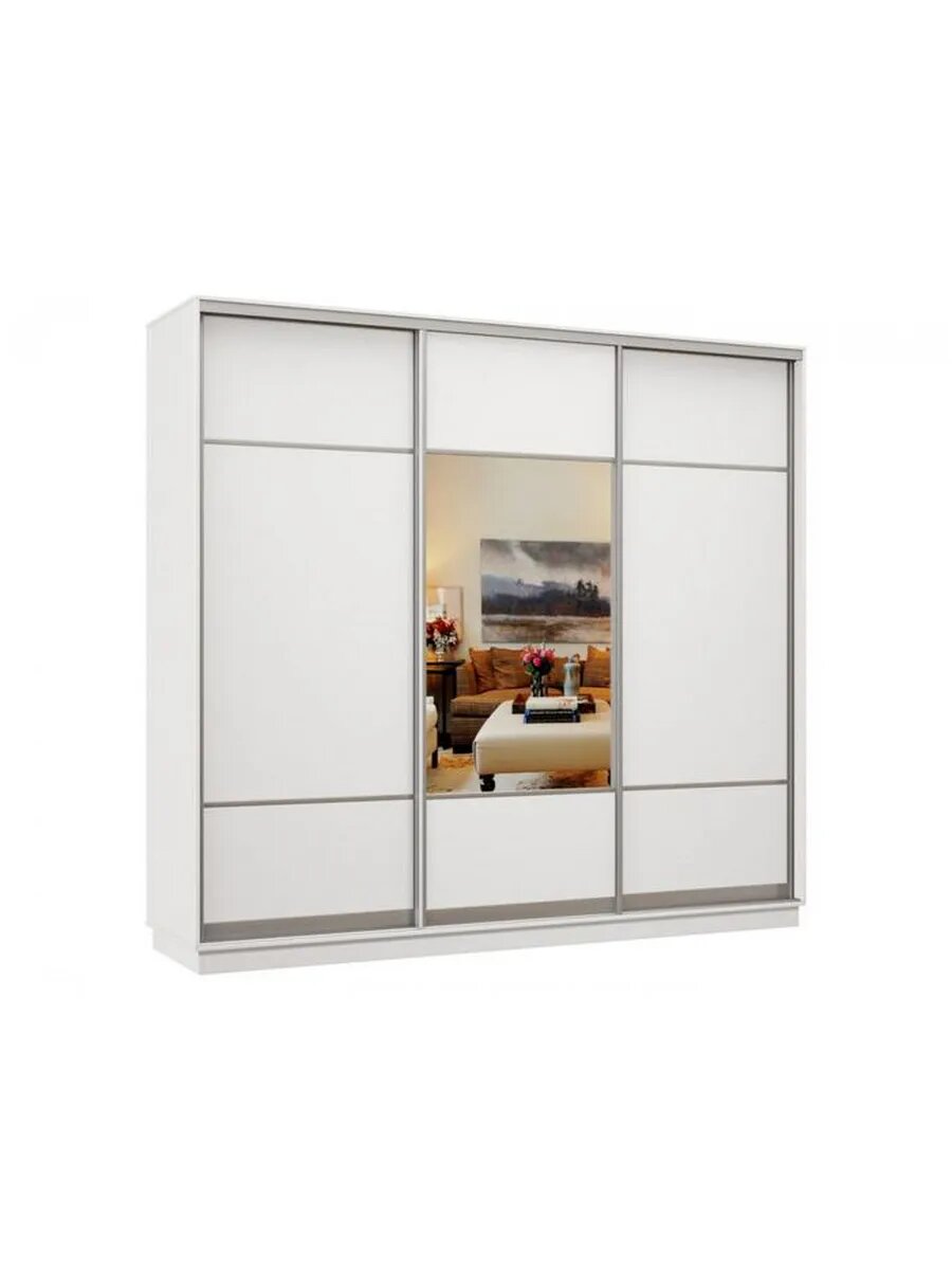 Шкаф-купе для одежды и хранения вещей Маршал Лайт с зеркалом, с полками, со штангой, 240х60х240 см, Белый / Зеркало