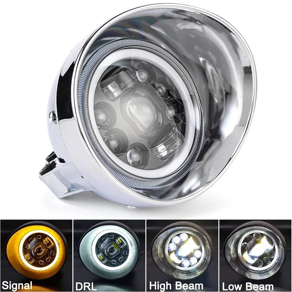 5,75-дюймовая фара для мотоцикла, указатель поворота для Harley Cafe Racer, применение для Honda Shadow VTX 1300 1800 VT 600 750 Серебряный, 5.75 Style 4