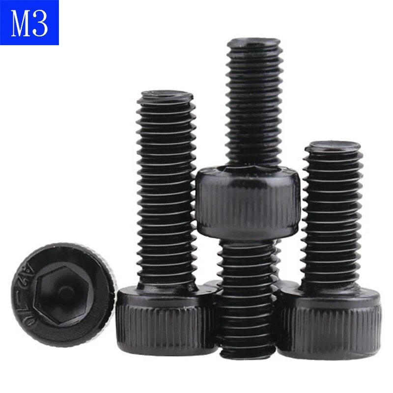 Болты ZHUOWEILE М3 х 0,5 3 мм черные нержавеющие DIN 912 / ISO 4762 M3X16mm-20pcs