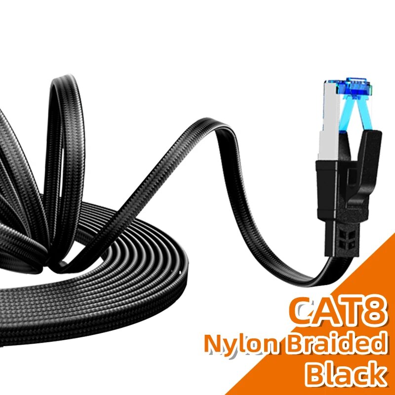 SUREIXN Ethernet-кабель CAT8 40 Гбит/с 2000 МГц FFTP сетевой нейлоновый плетеный патч-корд для маршрутизатора Iptv PS5 RJ45 Интернет-кабель Cat 8 Blue Nylon Braided, 0.5m