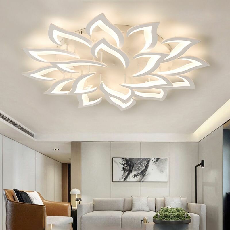 Современный акриловый потолочный светильник, регулируемая яркость, дистанционное управление, для гостиной, спальни, белый, 18 абажуров