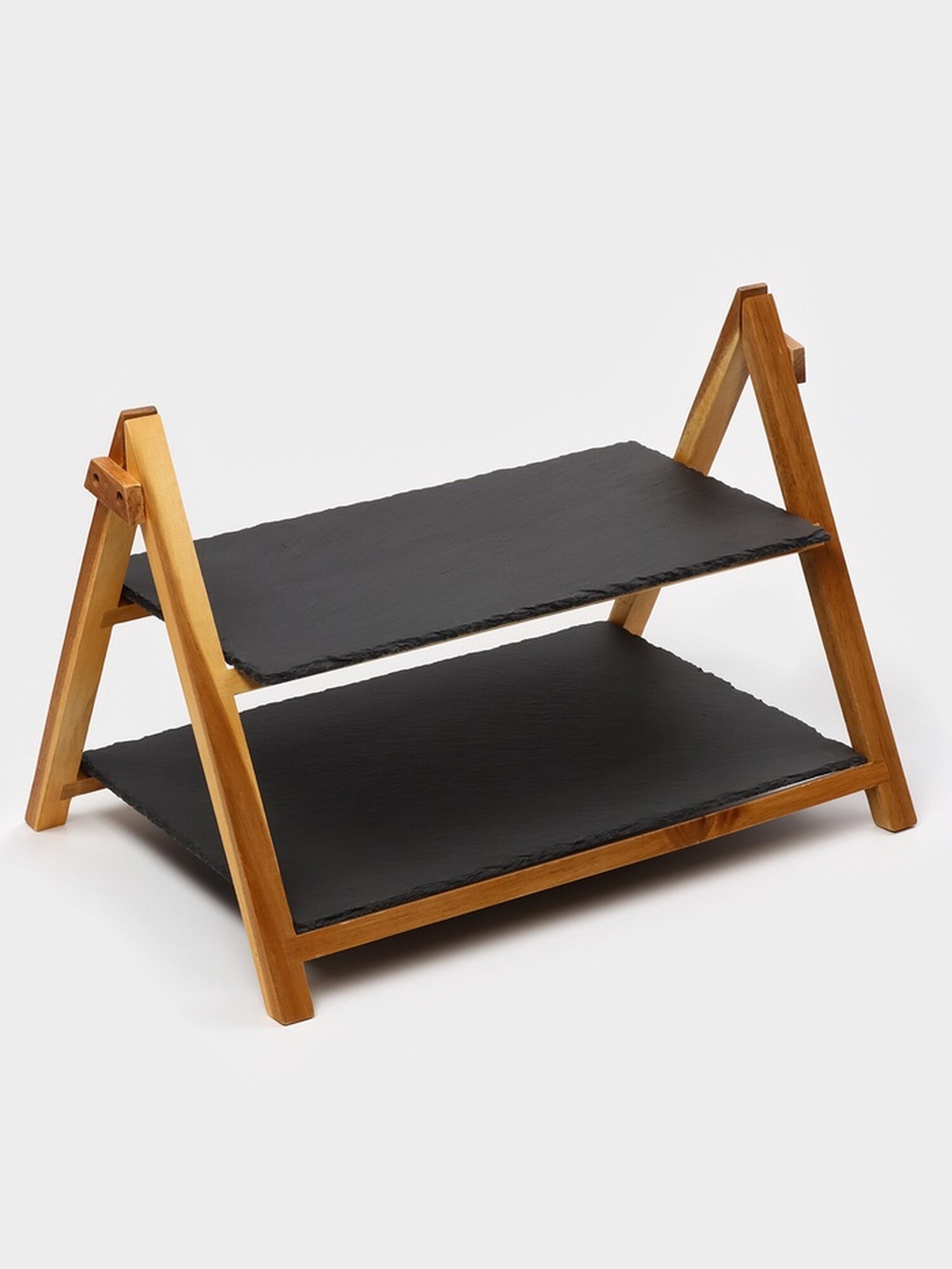 Блюдо Magistro Valley, дерево/камень, 2 яруса, серый/коричневый