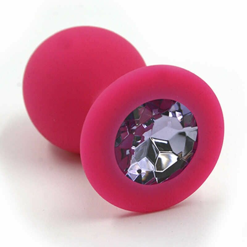 Анальная пробка из силикона со светло-фиолетовым стразом в основании размер М