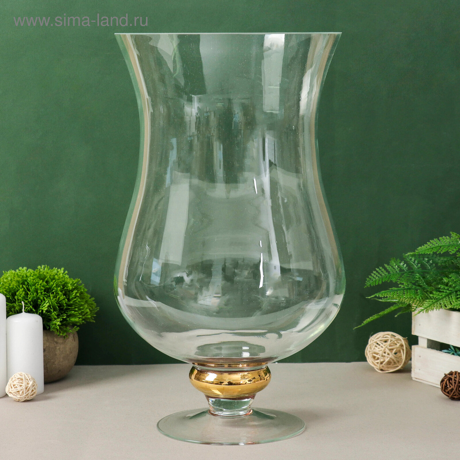 Ваза «Кантри голд» Амфора, 4,9 л, 39×22.5 см, стекло, большая, прозрачная