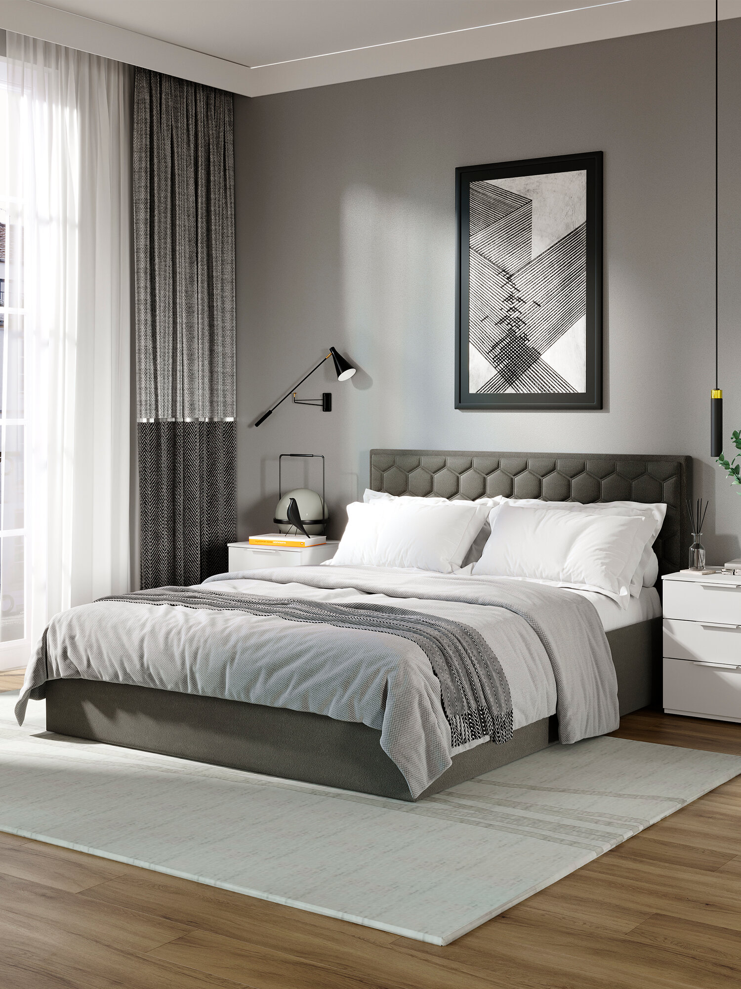 Кровать Мебель Трия с ПМ «Порто» (с подъемным механизмом) без заглушины Велюр Confetti Stone