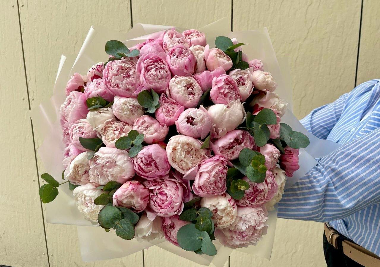 Букет wowflo "Нежные Пиончики", 51 цветок, высота 50см, розовый