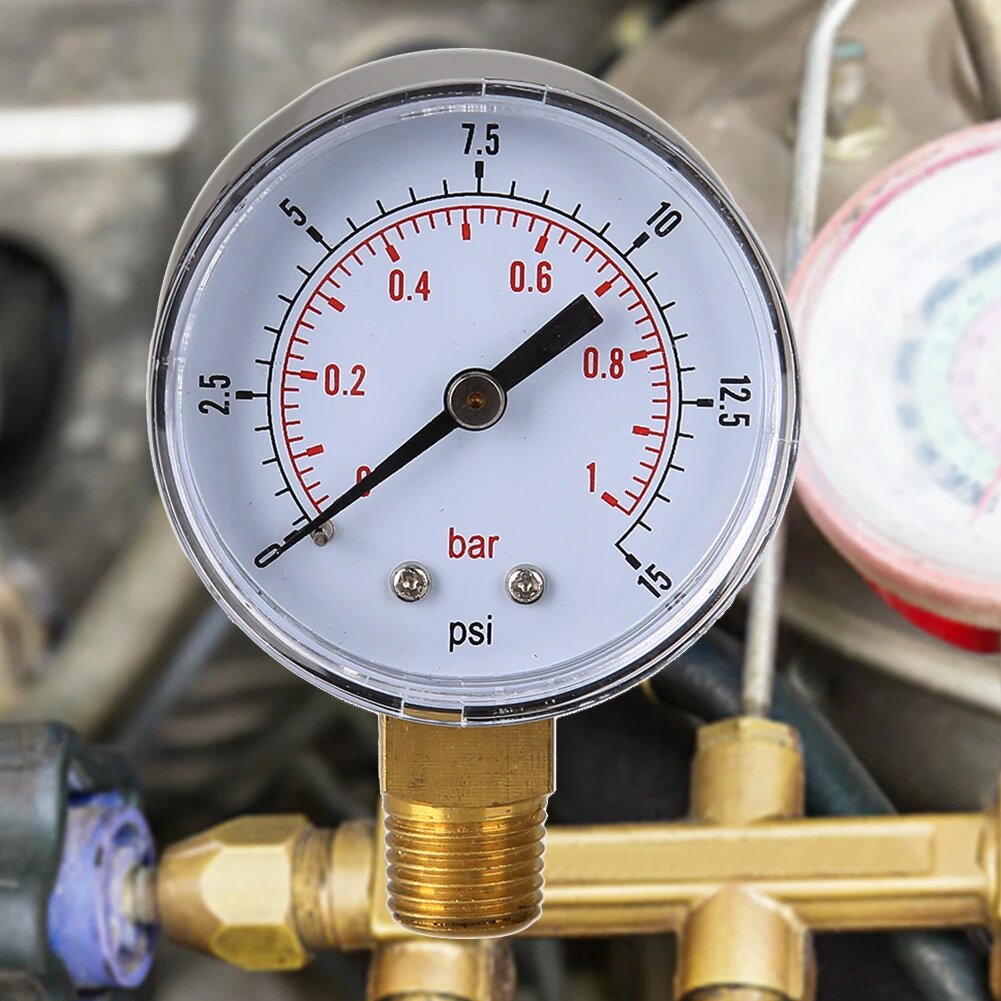 Манометр низкого давления 50 мм 0-15 фунтов на квадратный дюйм 1/4 BSPT Манометр с нижним креплением Манометр давления воздуха для воды, воздуха, квадроцикла, тест давления газа в шинах